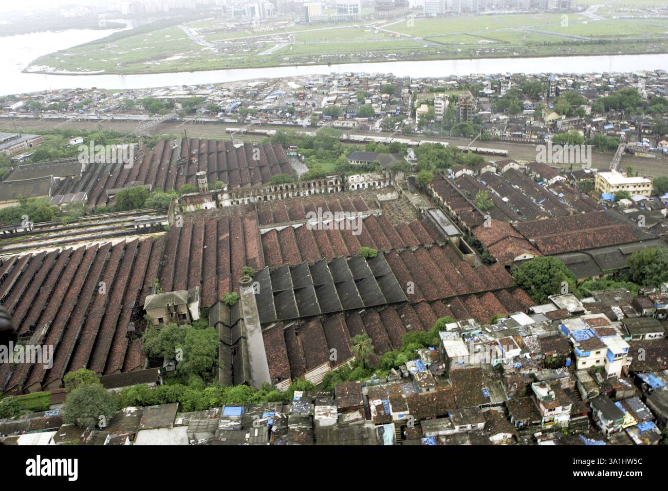 An aerial view of Kurla central suburb also roof tops of Swadeshi mill ...