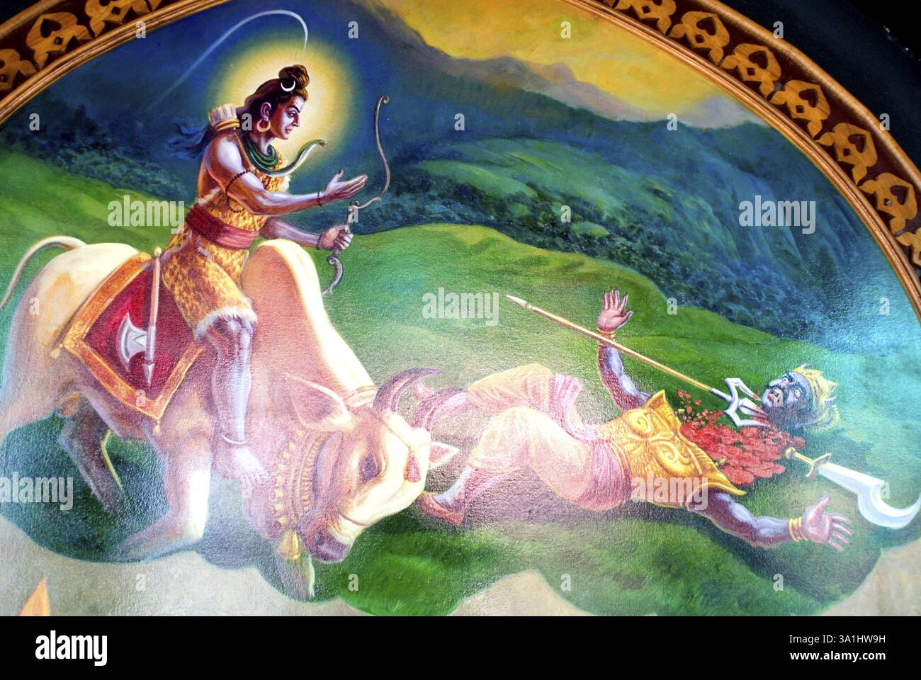 God Shiva killing demon with trident at Ashtvinayak Shri Mahaganpati ...