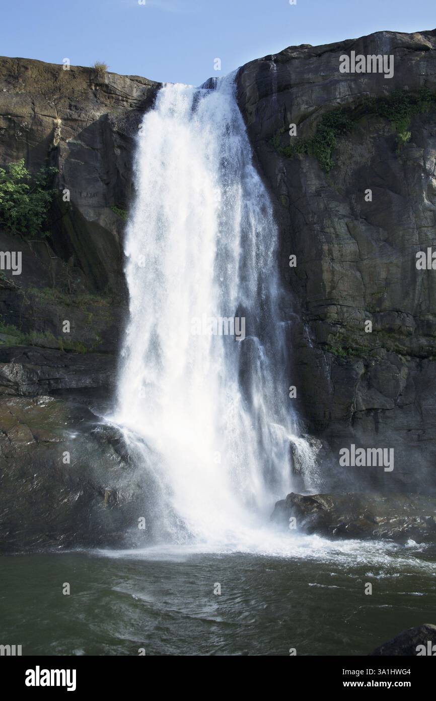 Picnic spot, landscape Athirappilly waterfall gushing water spray ...