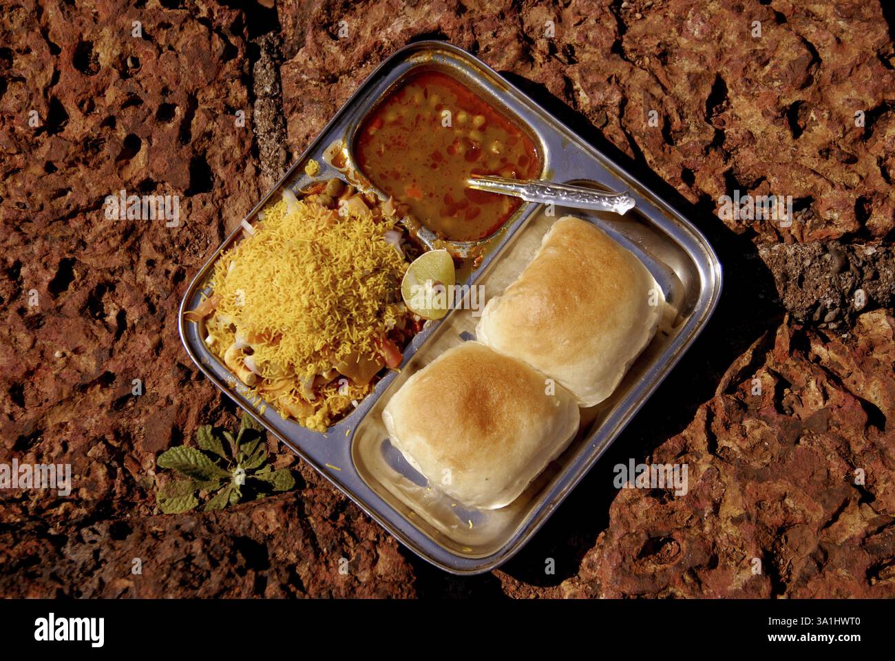 Vegetarian, Misal Pav Maharashtrian breakfast at Chiplun, Maharashtra ...