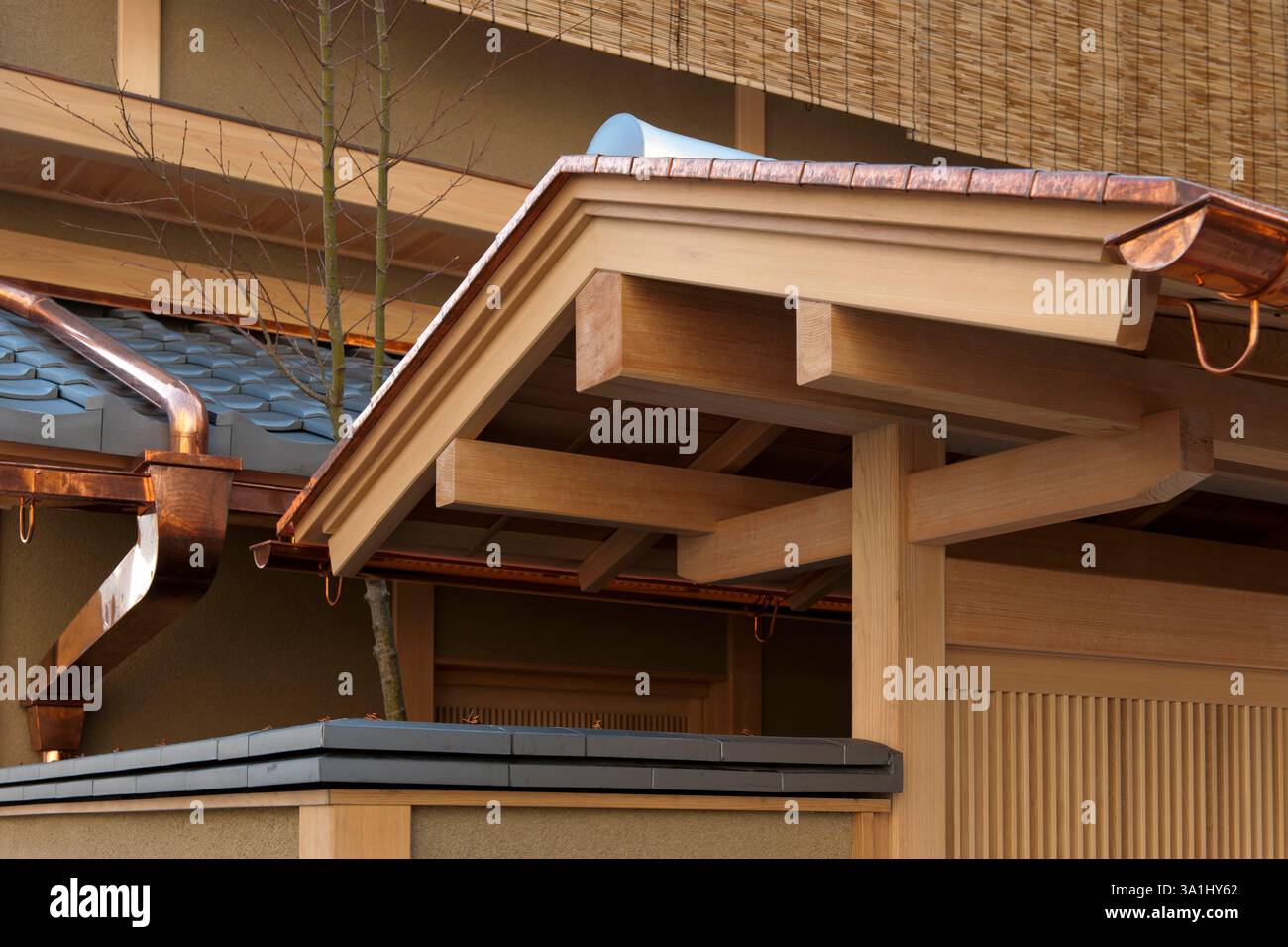 Example of Kyoto machiya townhouse Japanese fine wood joinery craftsmanship at entry gate roof ...