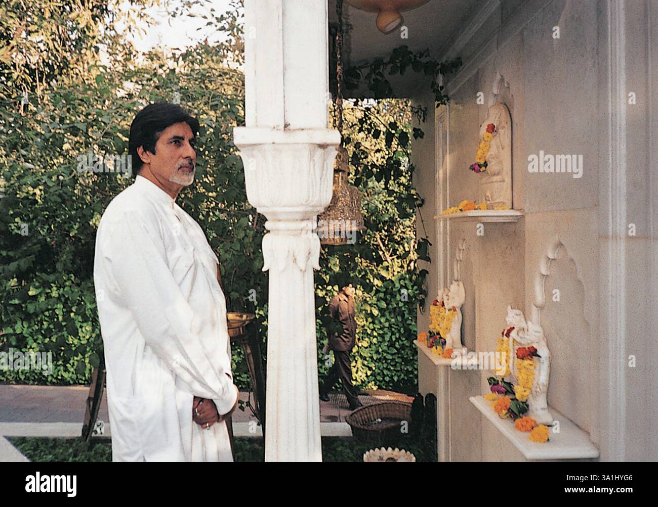 South Asian Indian Bollywood actor Amitabh Bachchan in front of temple ...