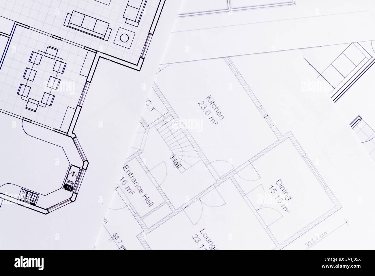 Construction background. House plan on table texture. Working drawings ...