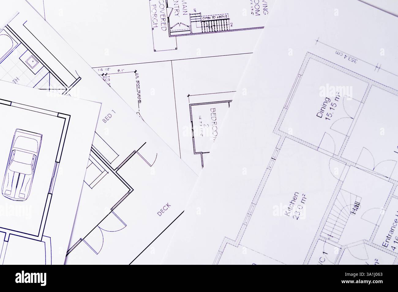 Construction background. House plan on table texture. Working drawings ...