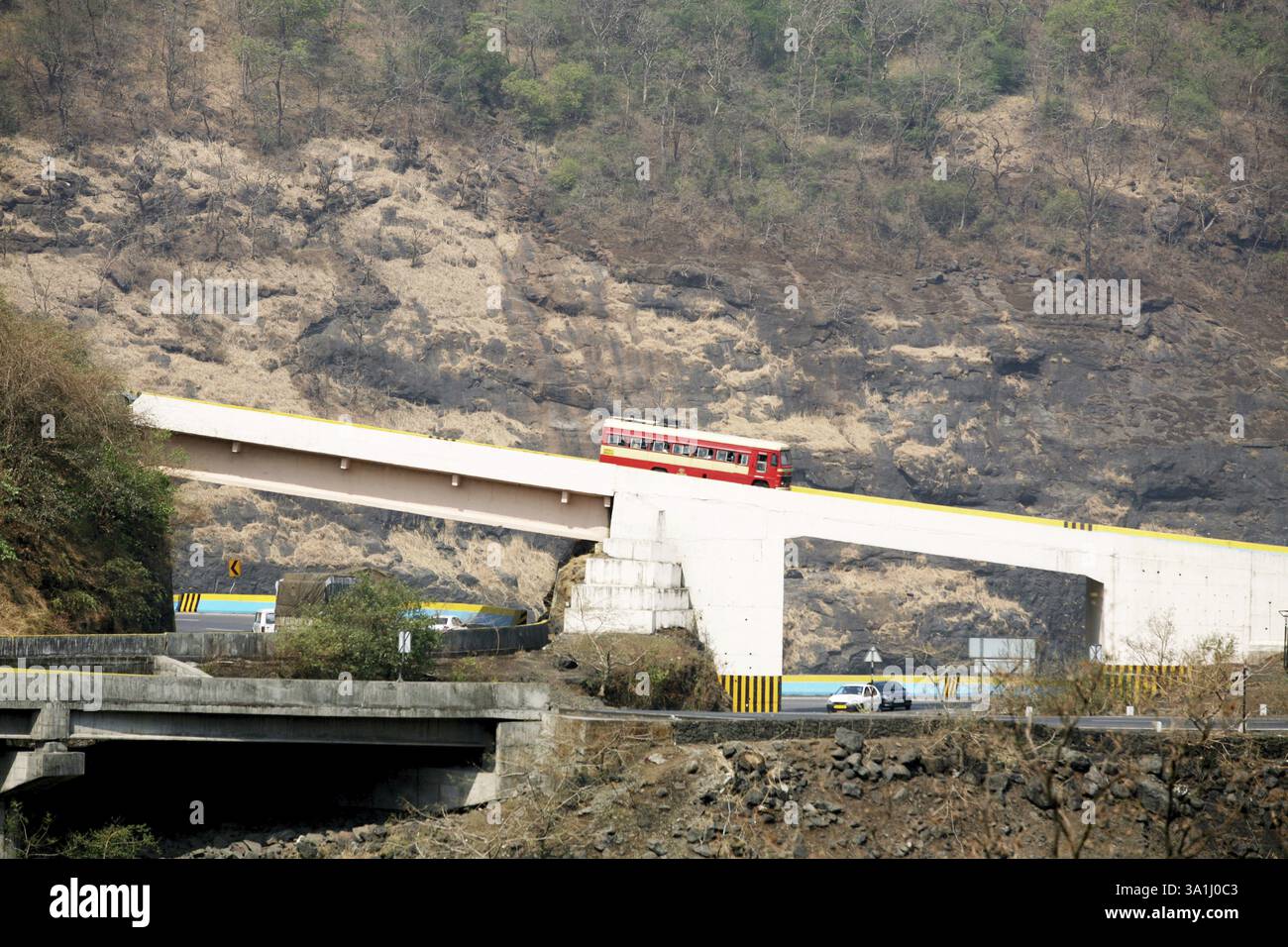 Maharashtra state road transport corporation's bus on Mumbai-Pune expressway, Maharashtra, India ...