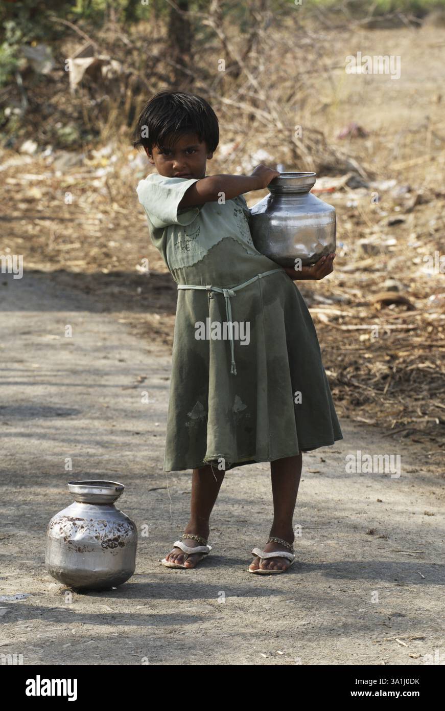 Rural girl carrying water pots, Marathwada, Maharashtra, India, Asia ...