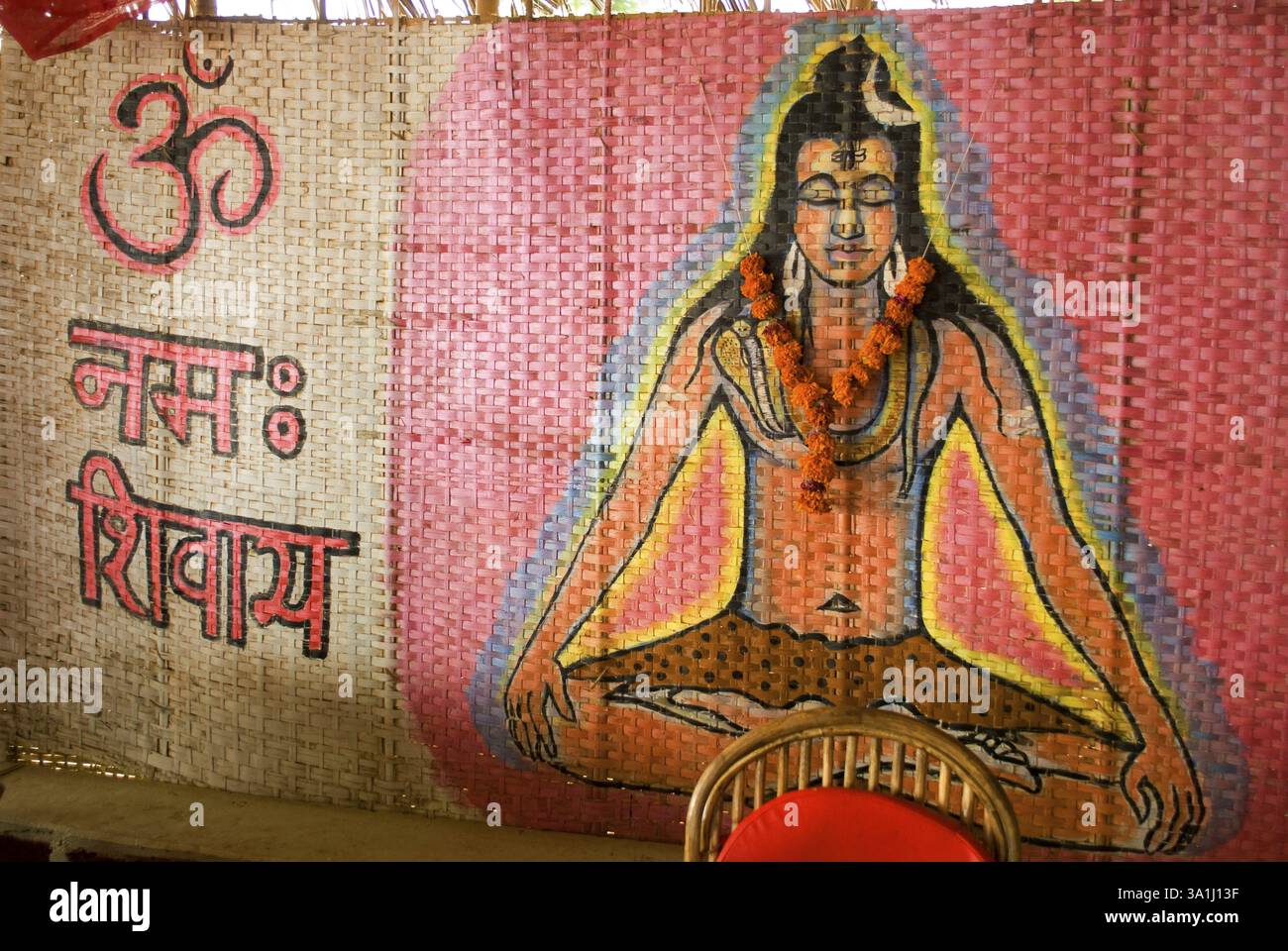 Om Namah Shiva written along side painted god Shiva image in Shack, Goa ...
