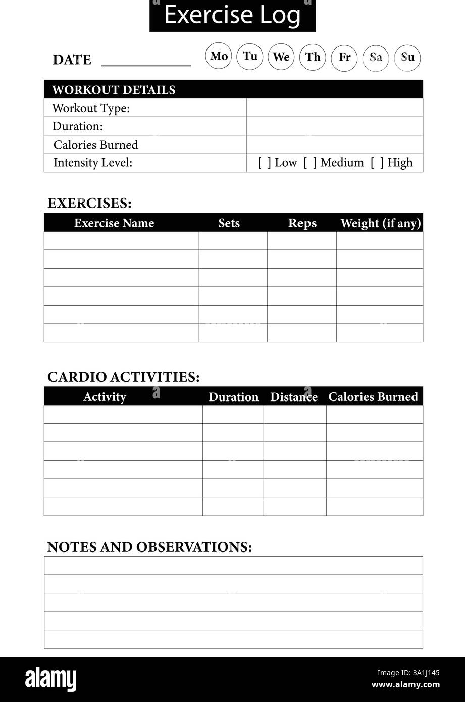 Minimalist Daily Exercise Log Page Template, Printable Workout Tracker ...