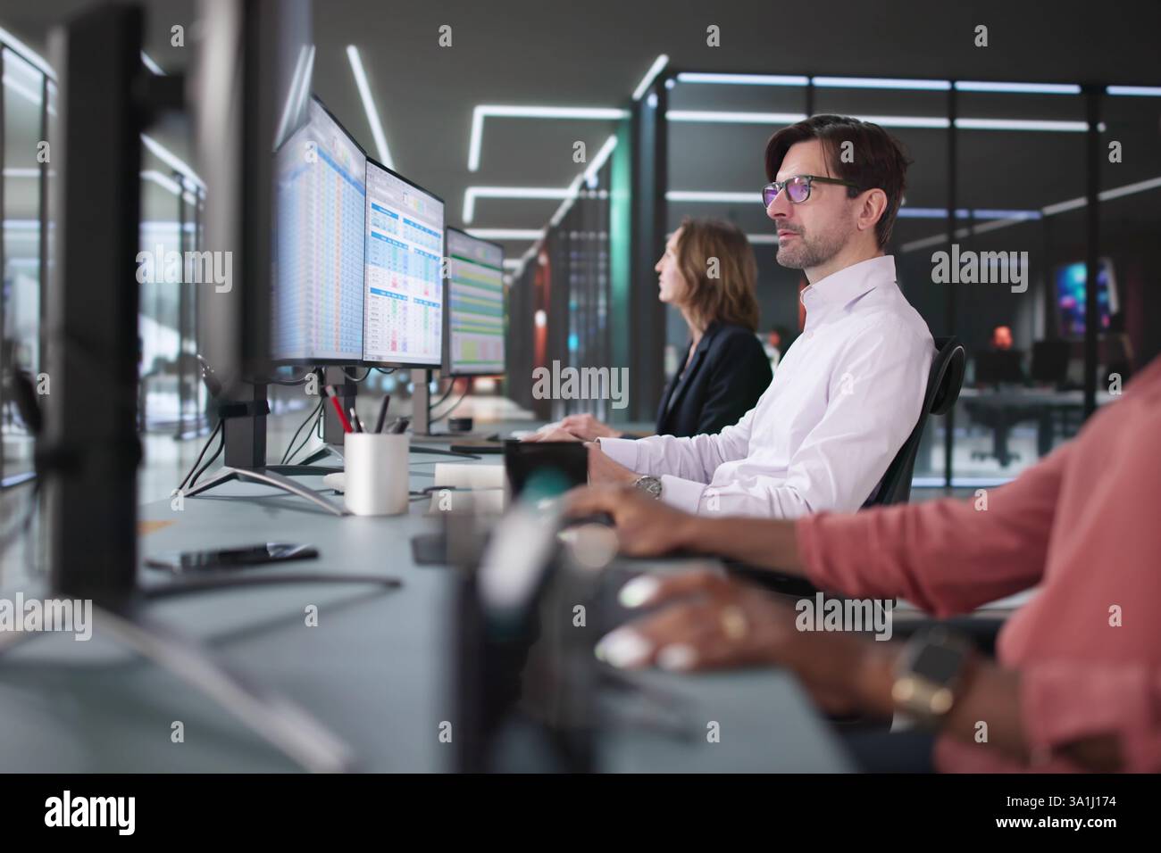 Business Team Completing Billing Report Using Spreadsheet Software on ...