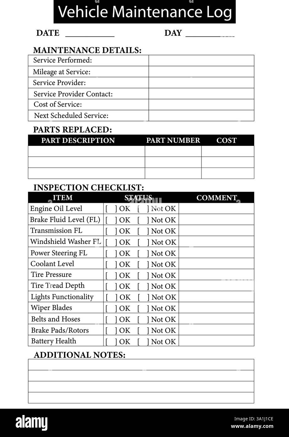 Vehicle Maintenance Log Page Template, Car Service Record Tracker, Auto ...