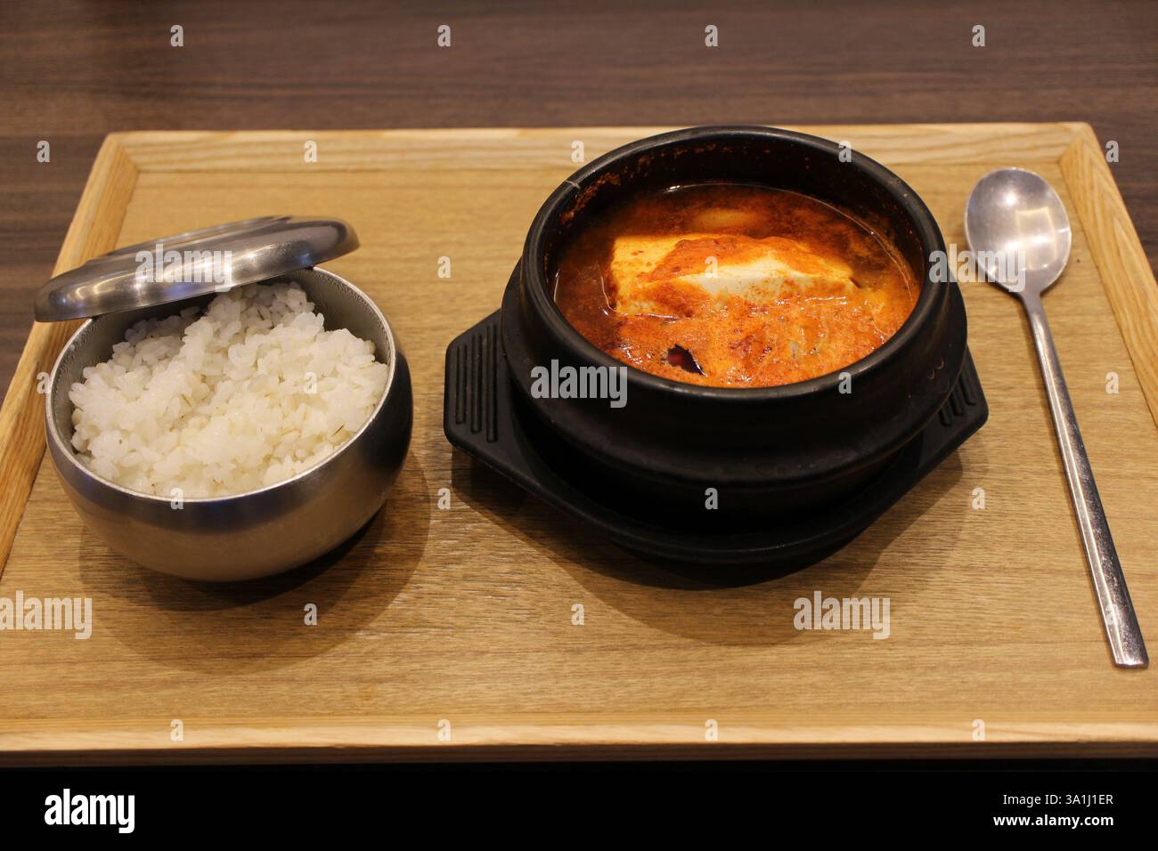 Korean cuisine: sundubu-jjigae (soft tofu stew) set meal Stock Photo ...