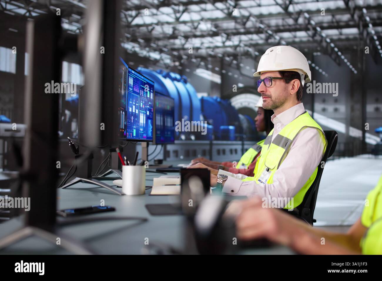 African american engineers monitoring hi-res stock photography and ...