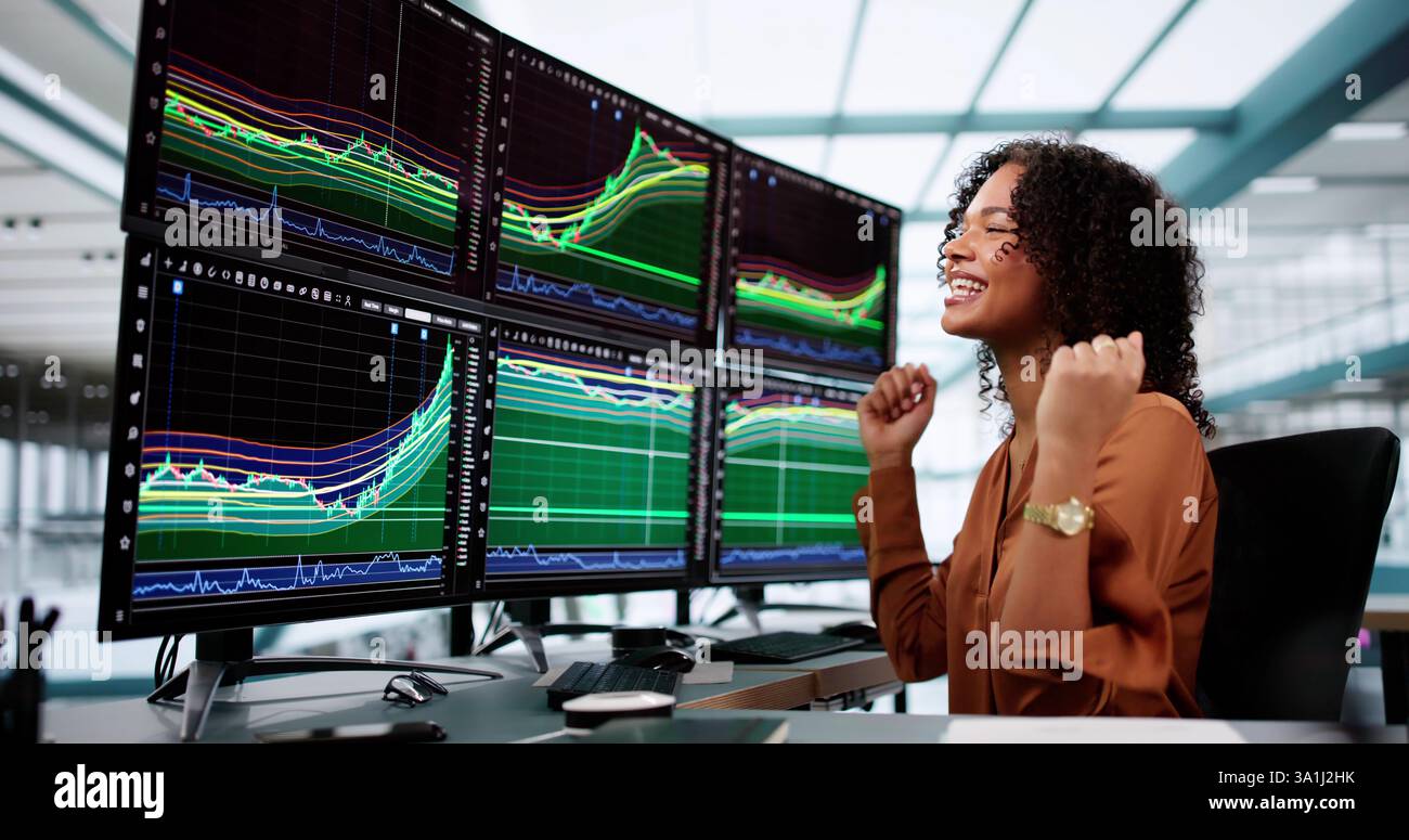 Successful Stock Market Trader In Joy. Inside Trade Stock Photo - Alamy