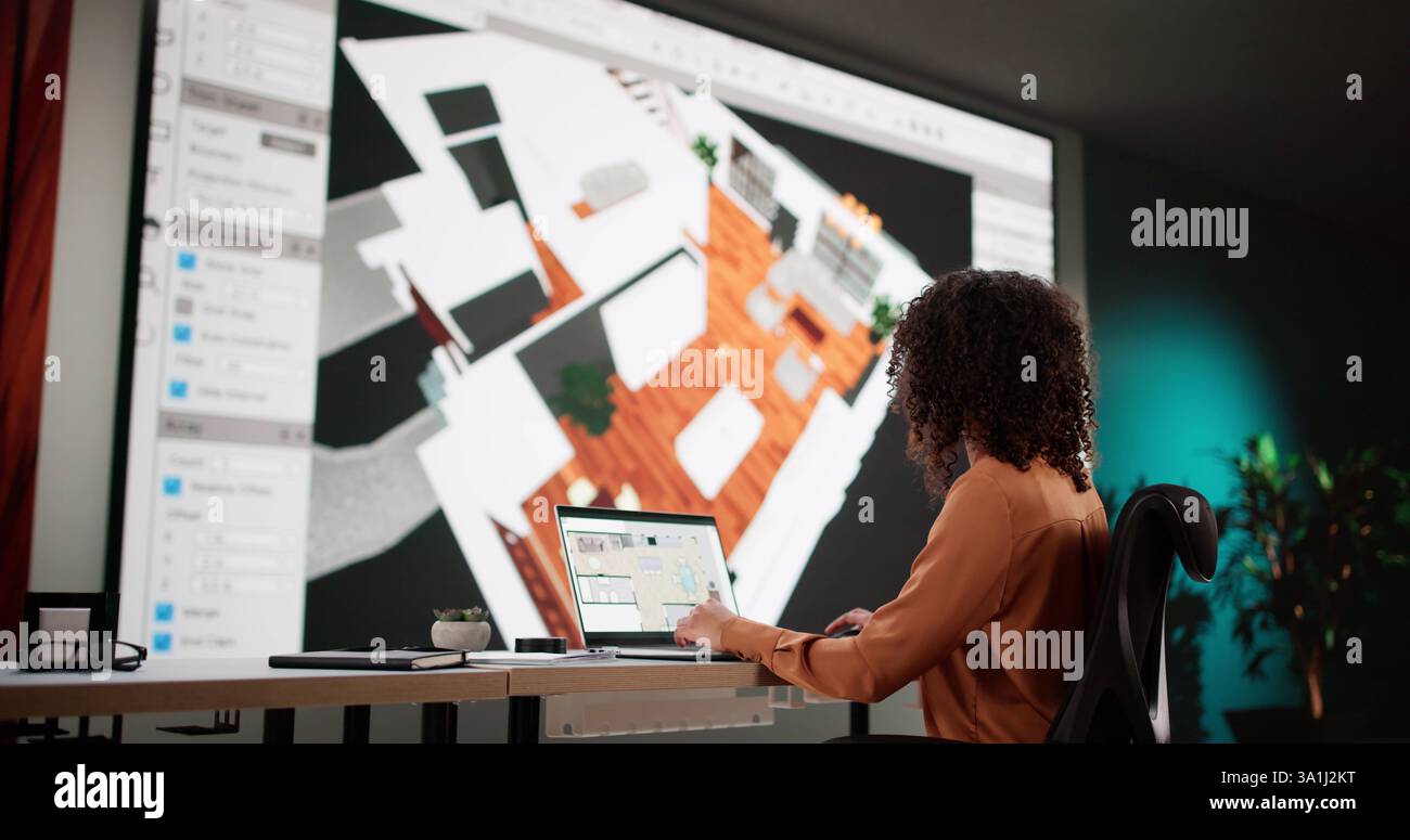 Architect Using 3D Software Analyzing House Floor Plan For Renovation ...