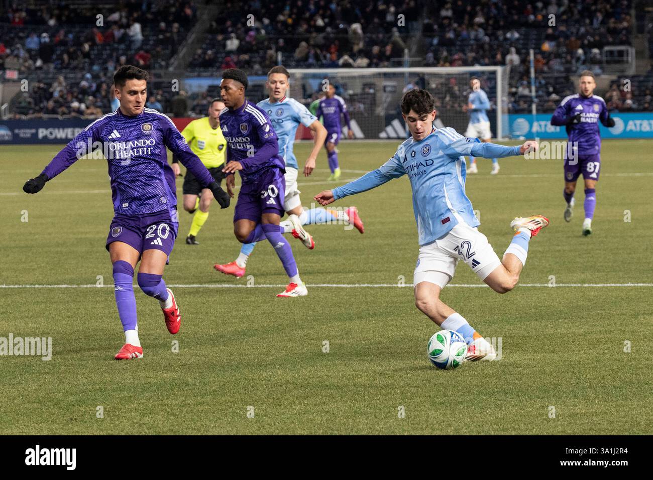 New York, NY, March 8, 2025: Jonathan Shore (32) of NYCFC controls ball ...
