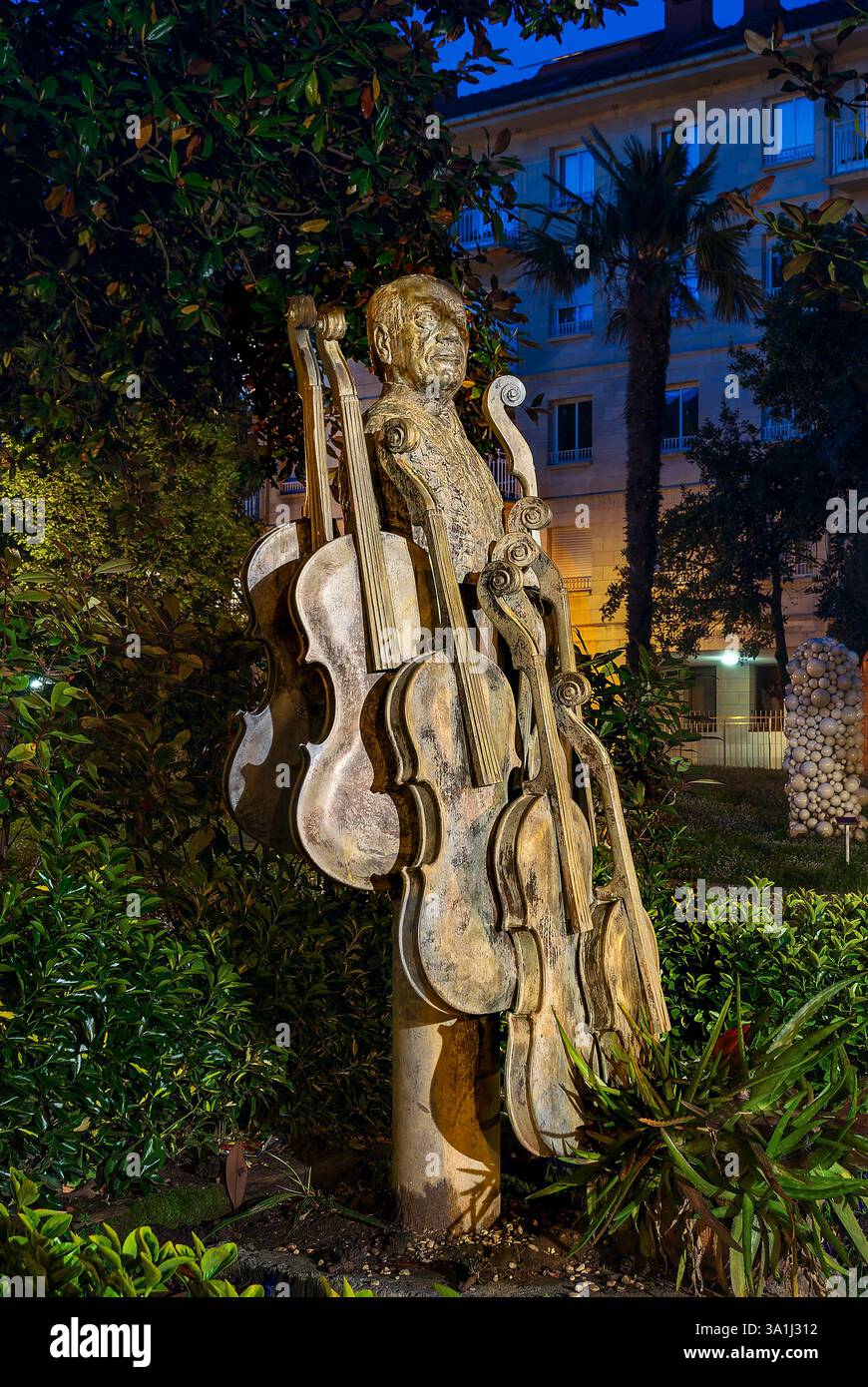 Zarautz, sculpture in homage to Maestro Escudero. Basque Country Stock ...