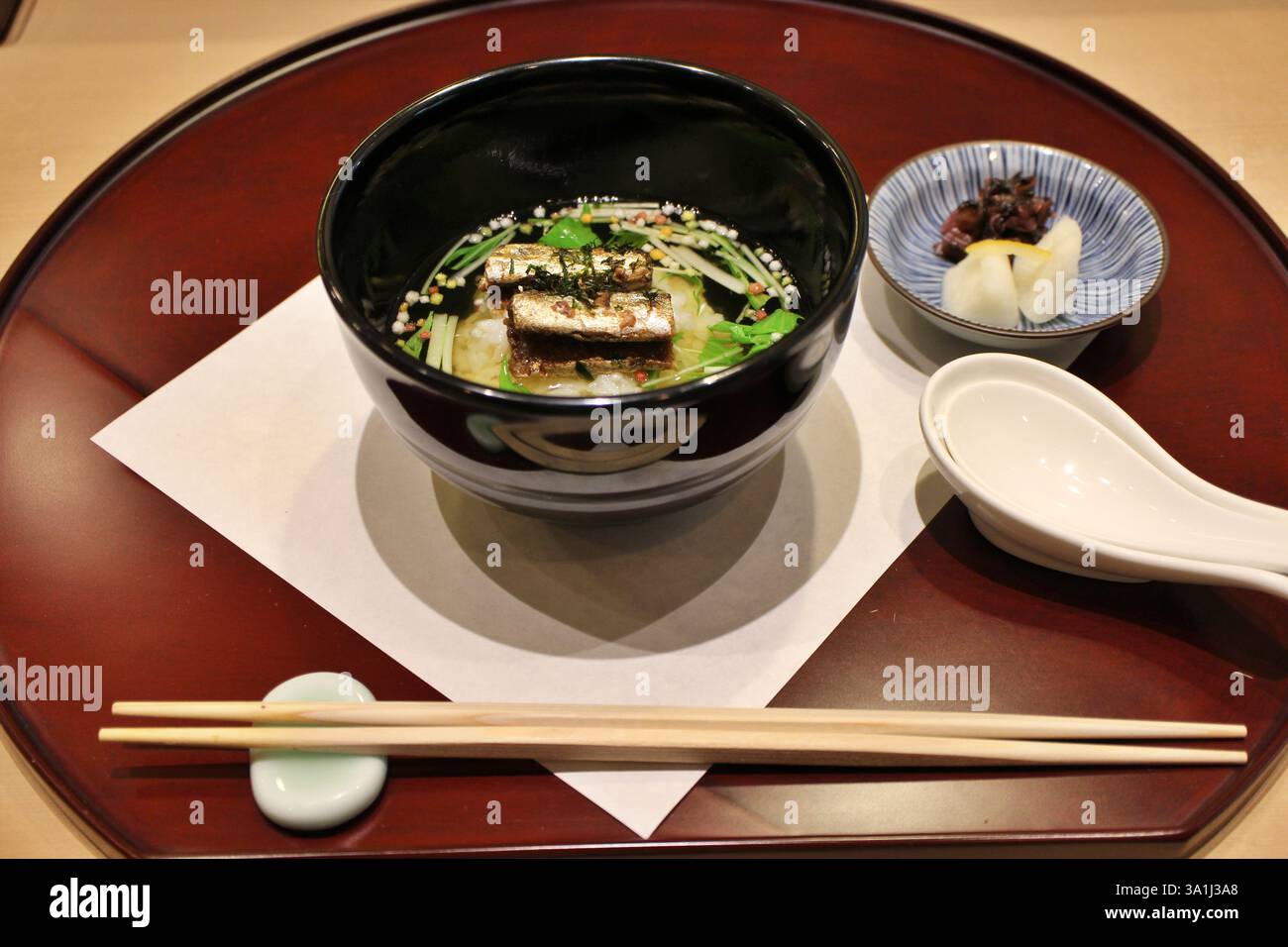 Japanese cuisine: sardine chazuke and tsukemono (Japanese pickles) in ...