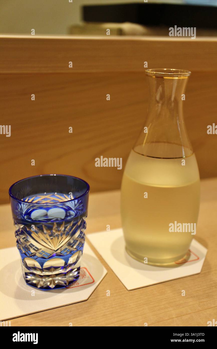 Japanese sake in Edo kiriko glass in Tokyo, Japan Stock Photo - Alamy