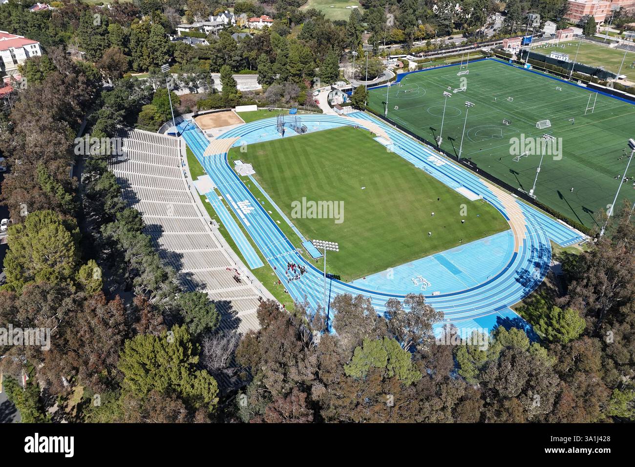 A general overall aerial view of the track at Drake Stadium on the ...