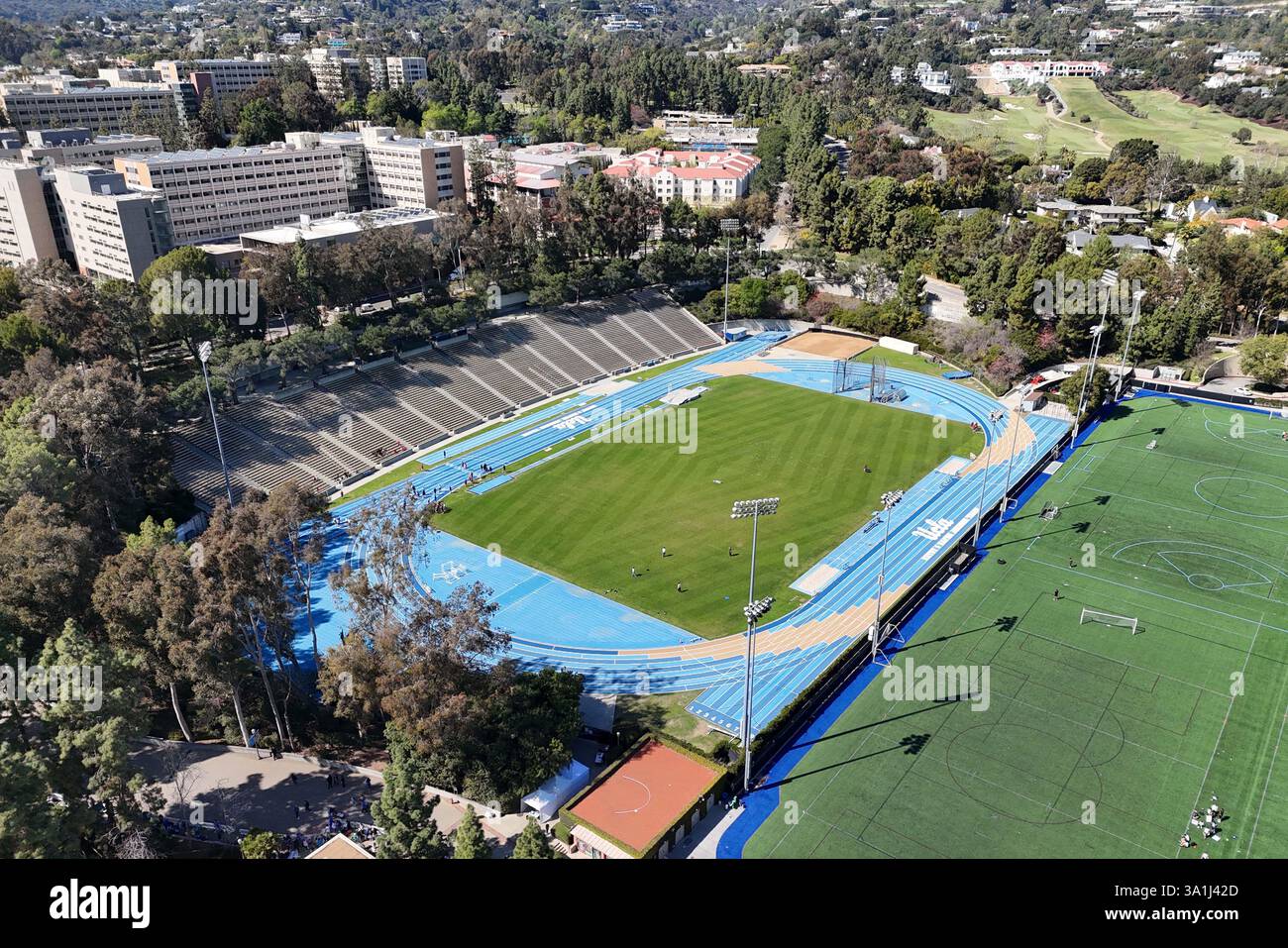 A general overall aerial view of the track at Drake Stadium on the ...