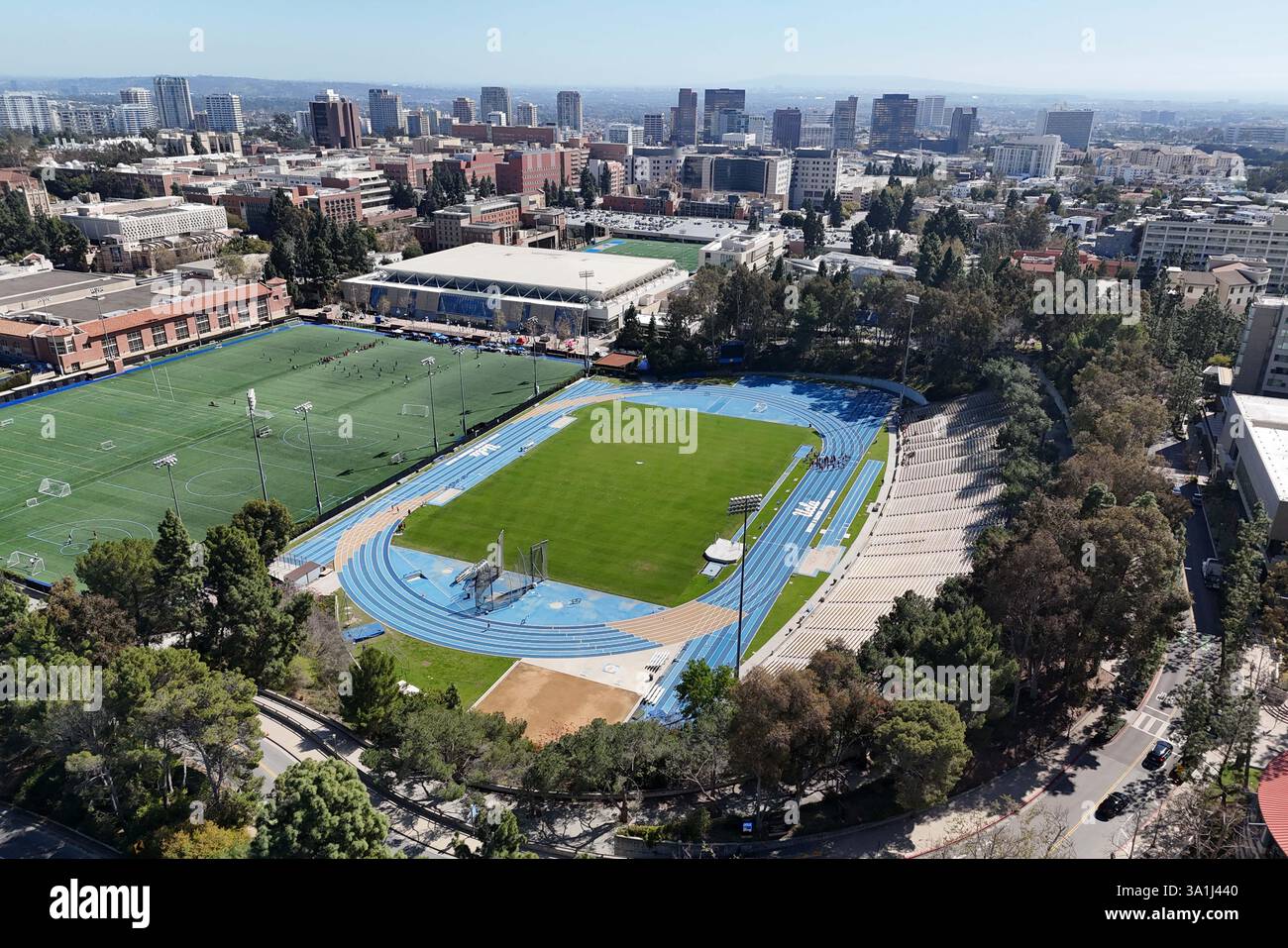 A general overall aerial view of the track at Drake Stadium on the ...