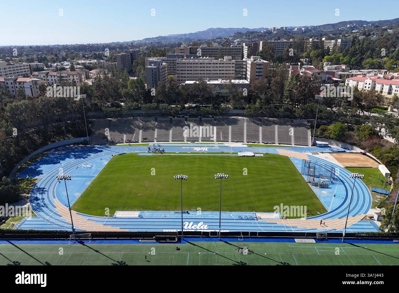 A general overall aerial view of the track at Drake Stadium on the ...