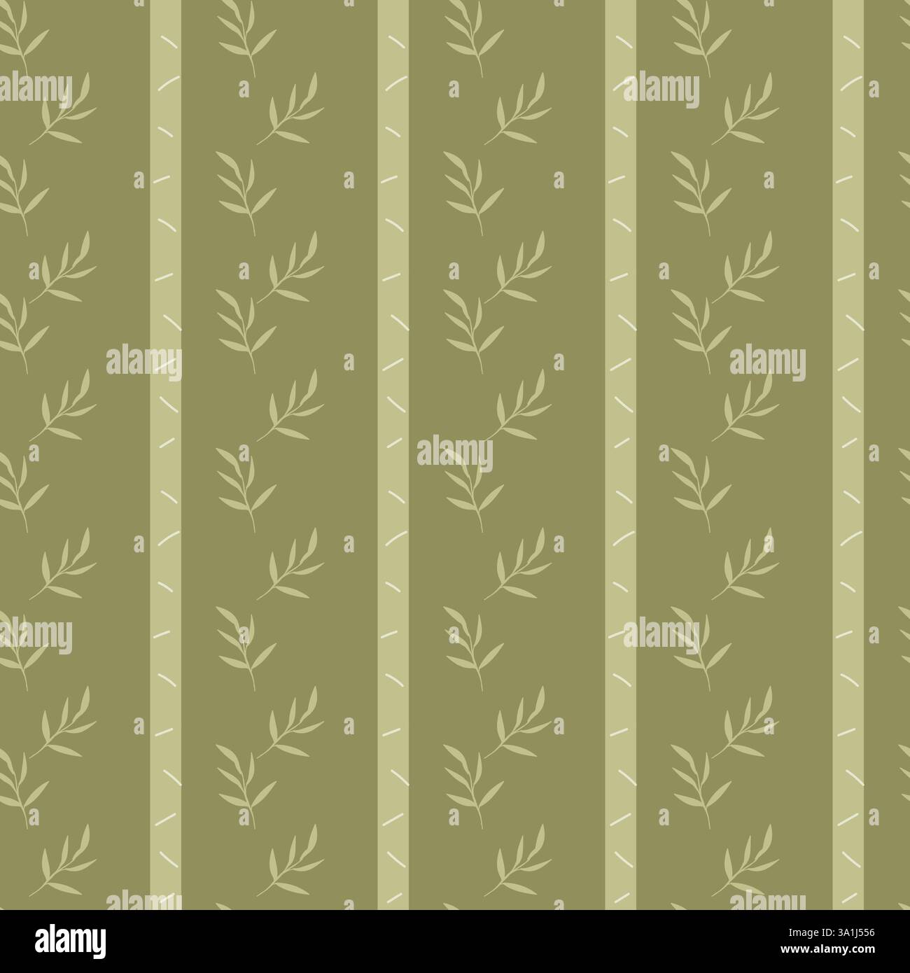 Seamless green vertical leaf pattern with olive tones and botanical ...