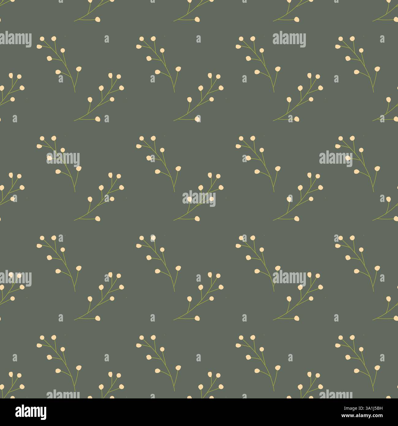 Minimalist floral pattern on olive green background with subtle yellow ...