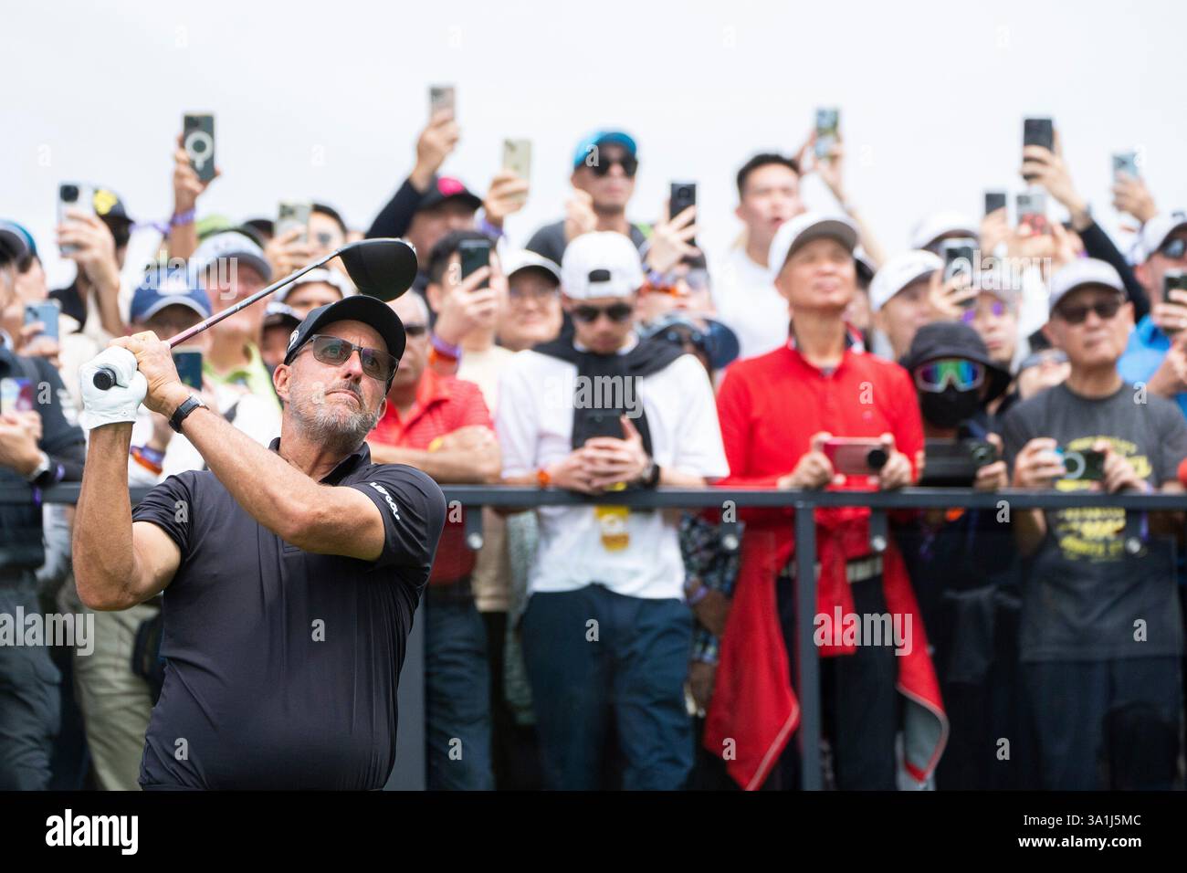 Captain Phil Mickelson of HyFlyers GC hits his shot from the first tee ...