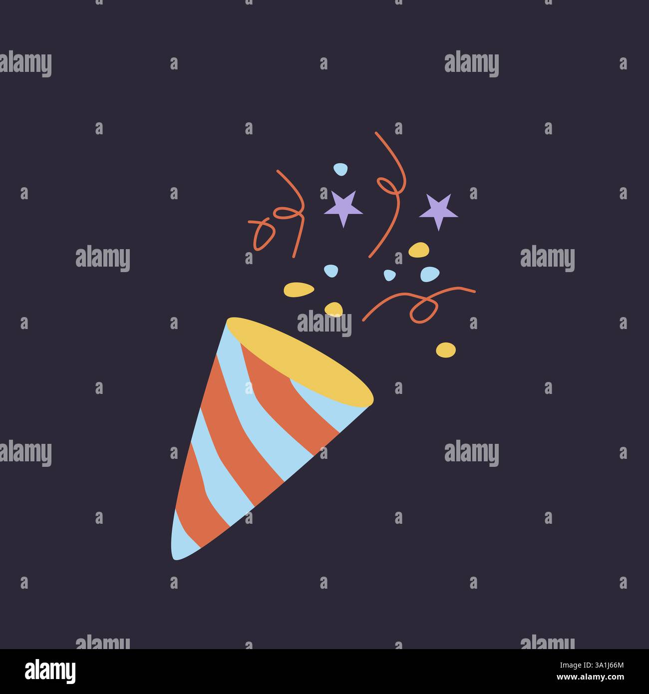 Party corner with confetti. Birthday surprise. Firecracker with ...