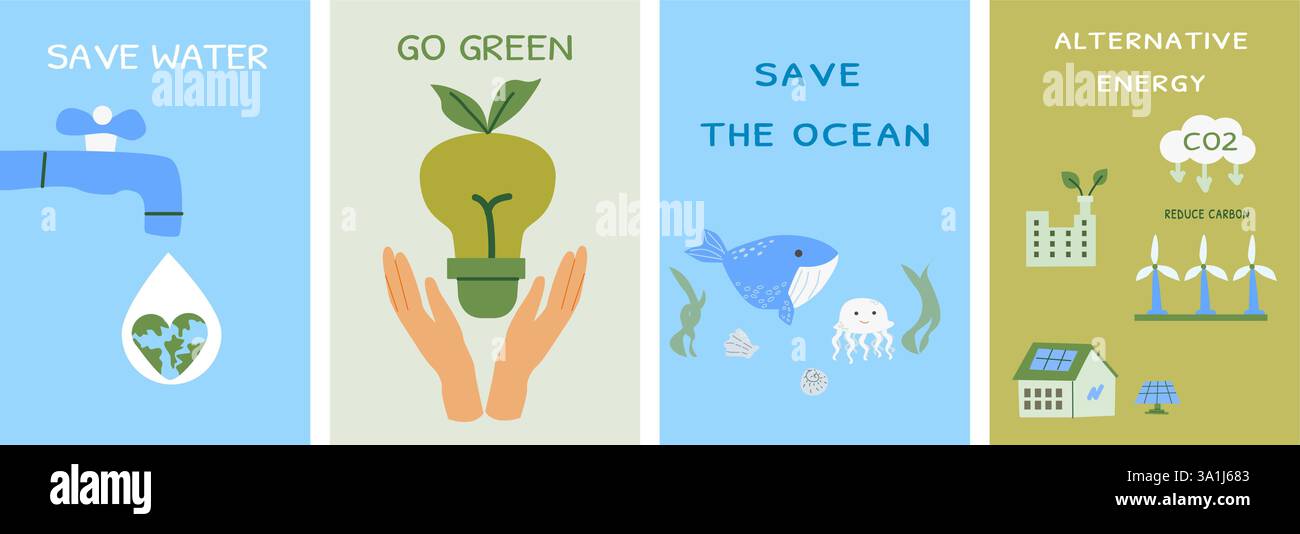 Creative environmental posters highlighting conservation and renewable ...
