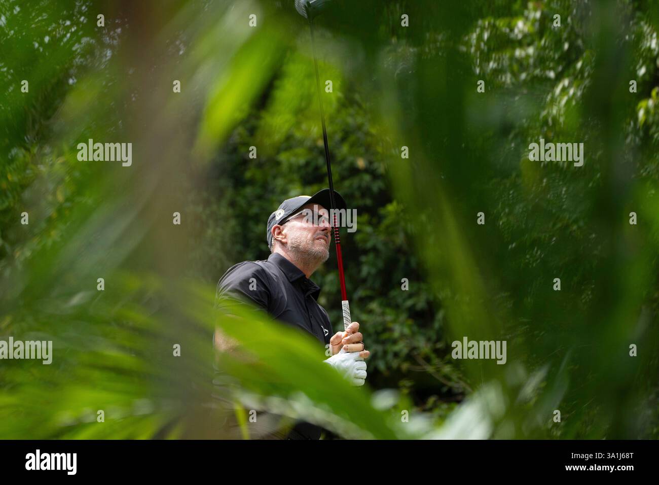 Captain Phil Mickelson of HyFlyers GC hits his shot from the third tee ...