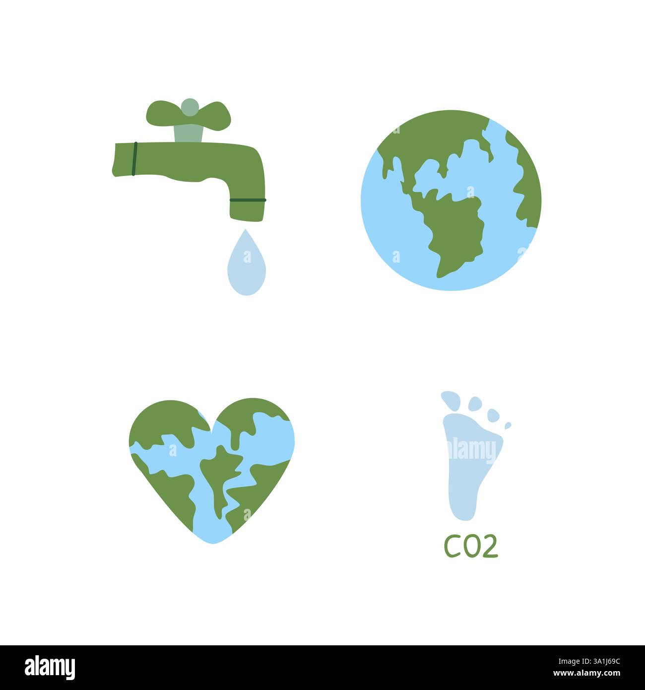 Eco-friendly icons: conservation symbol, earth, heart, and carbon ...