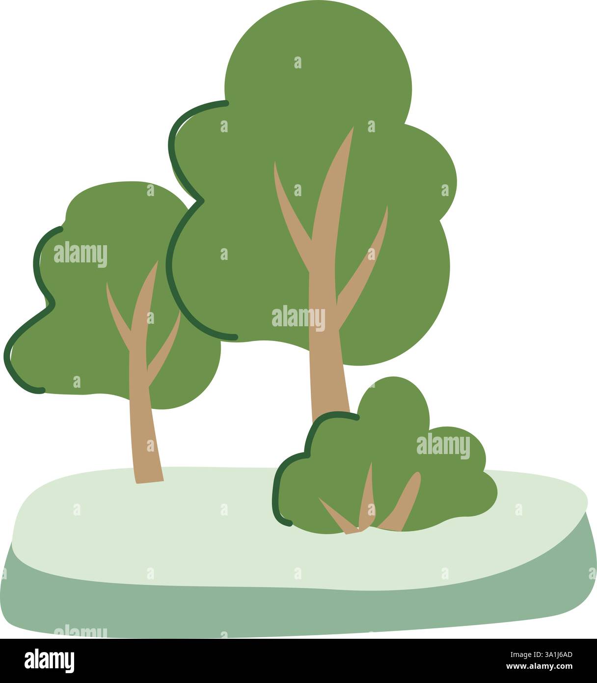 Minimalist green forest illustration with trees and shrubs Stock Vector ...