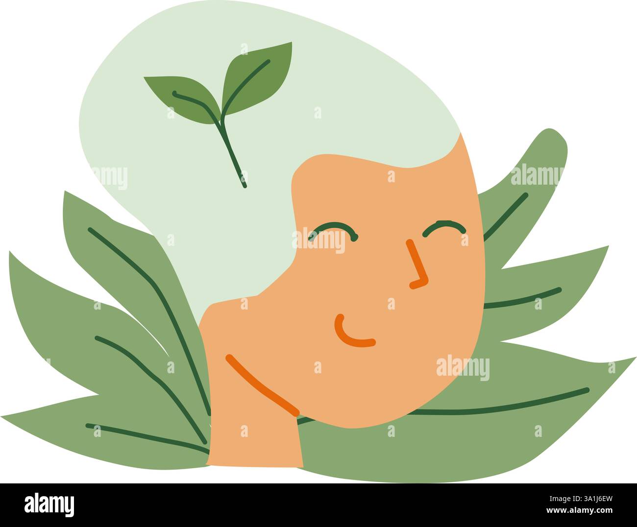 Eco-friendly minimalist art portrait with leaf motif and soft colors ...