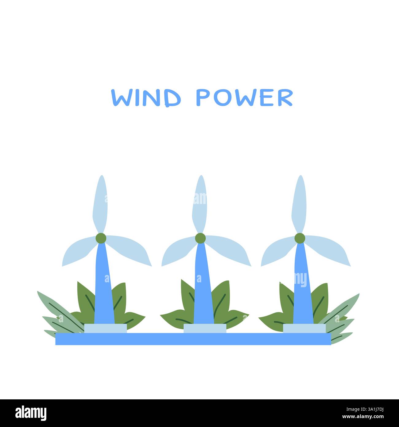 Clean energy: illustration of wind turbines with eco-friendly design ...