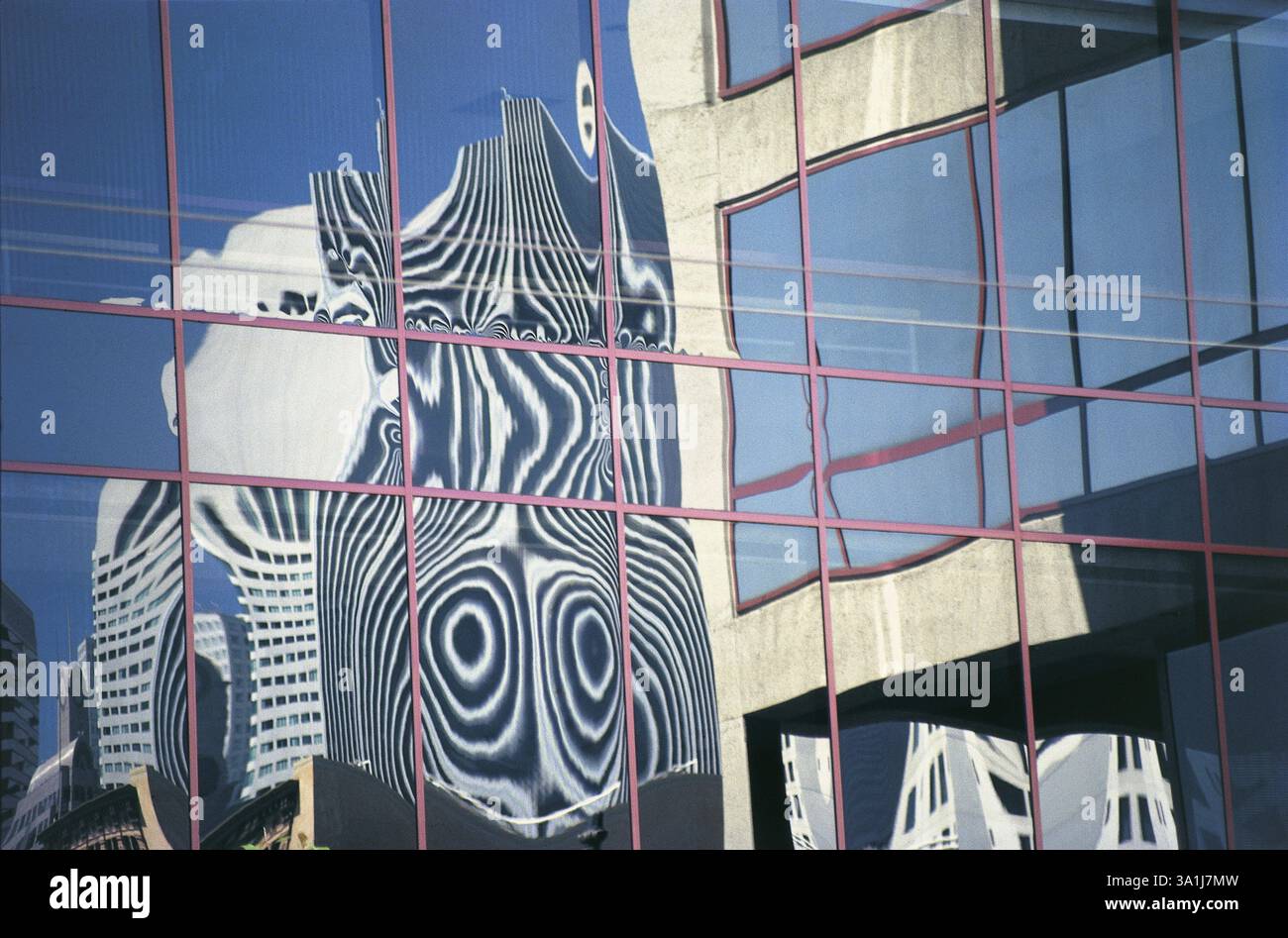 Zombie-like distortion of building glass surface, San Francisco, U.S.A ...