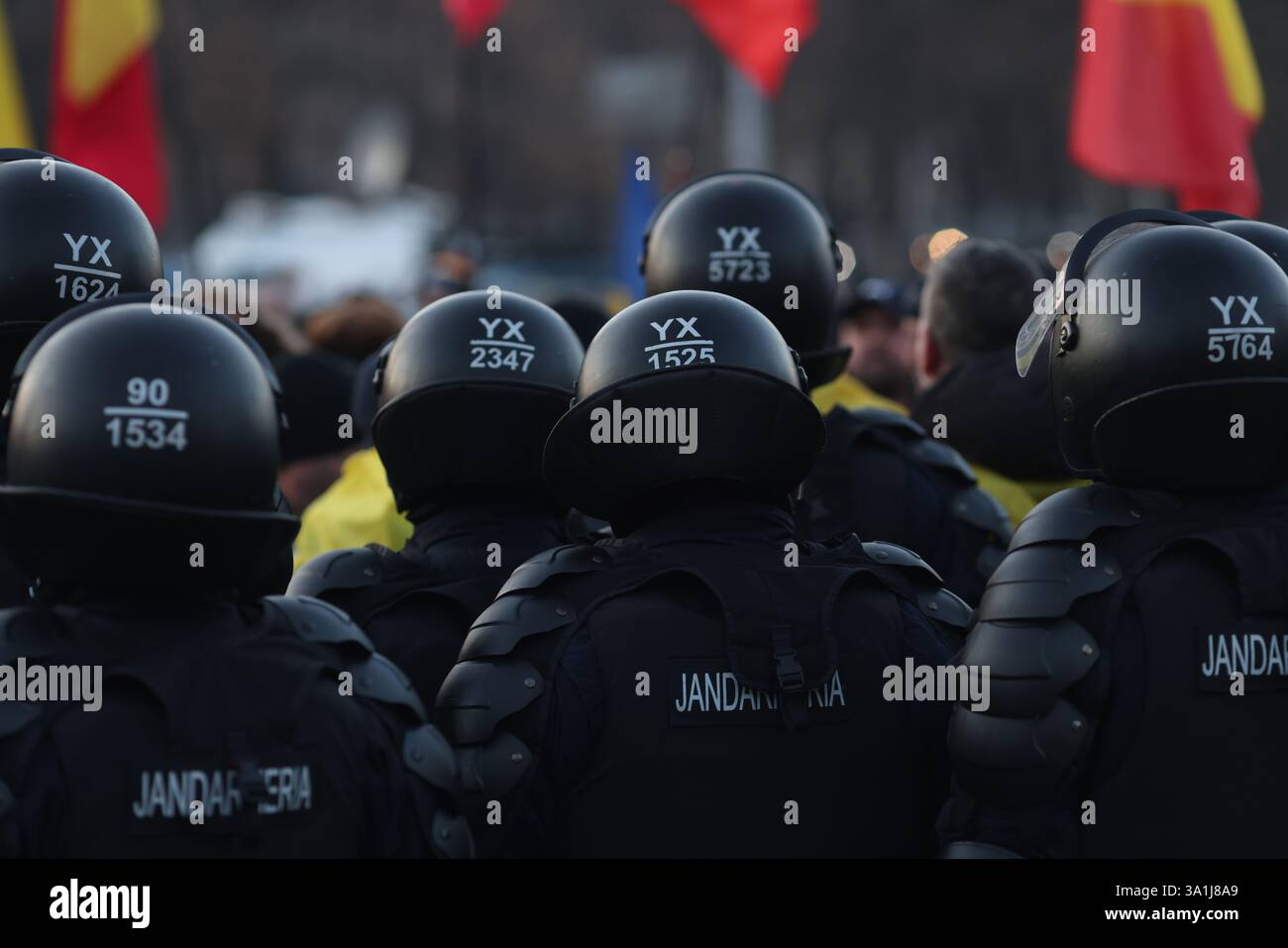 Bucharest, Romania - February 10, 2025: Romanian riot police (jandarmi ...