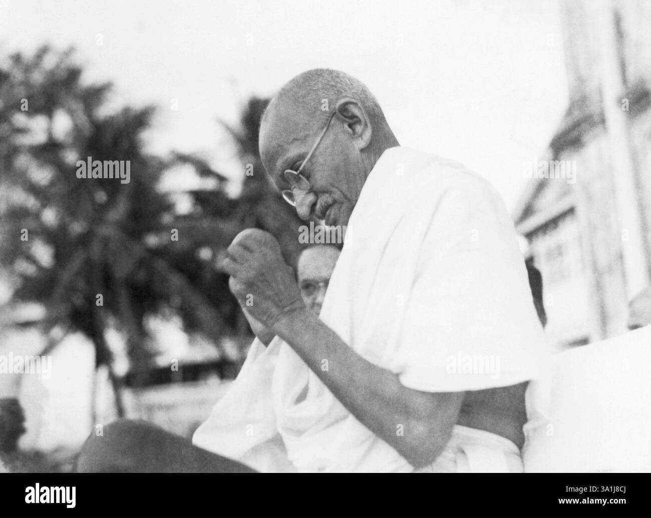 Mahatma Gandhi at a prayer meeting at Rungta House, Mumbai, 1944, India ...