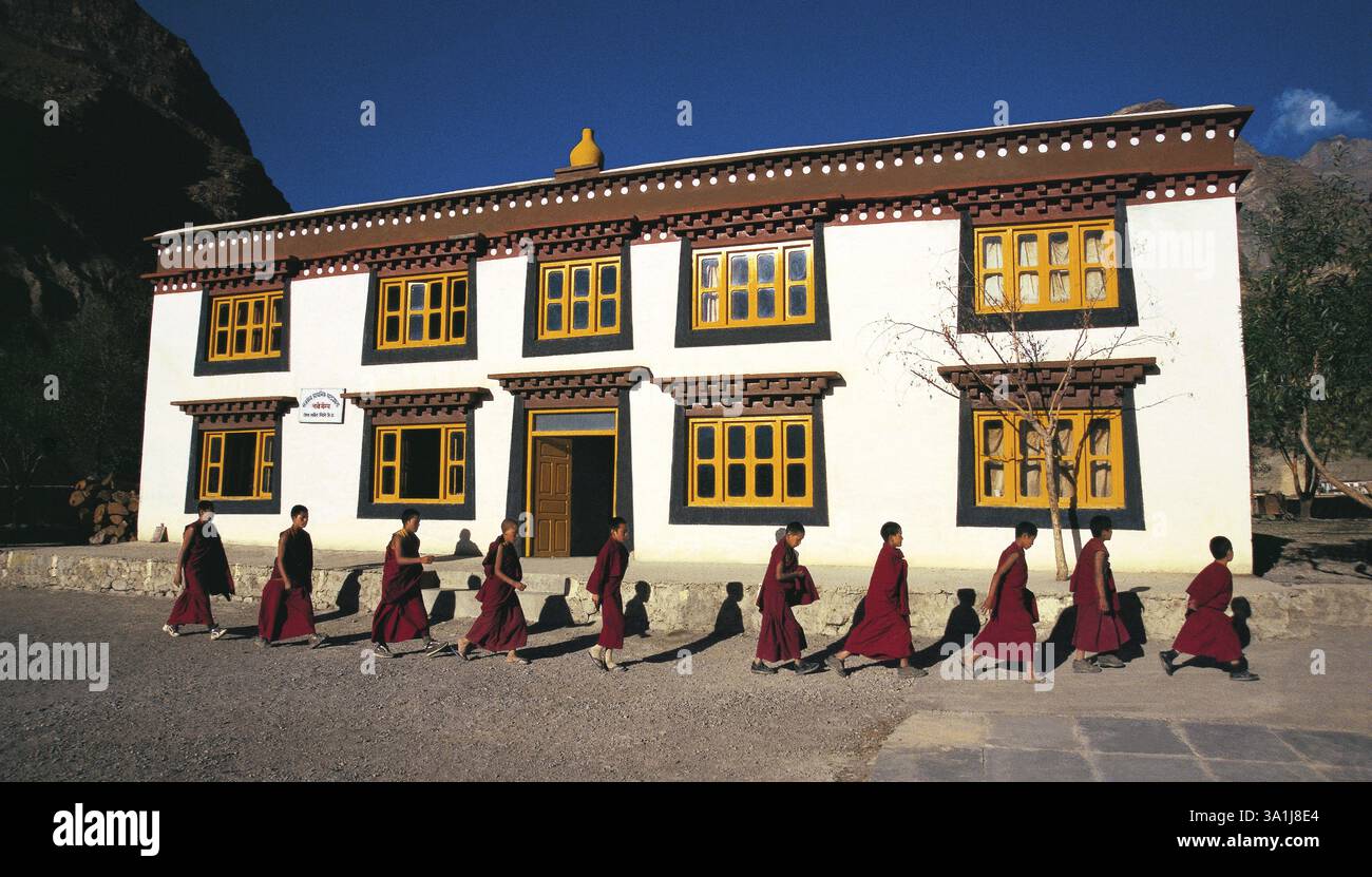 Buddhist monks walking in row at monastery, India, Asia Stock Photo - Alamy