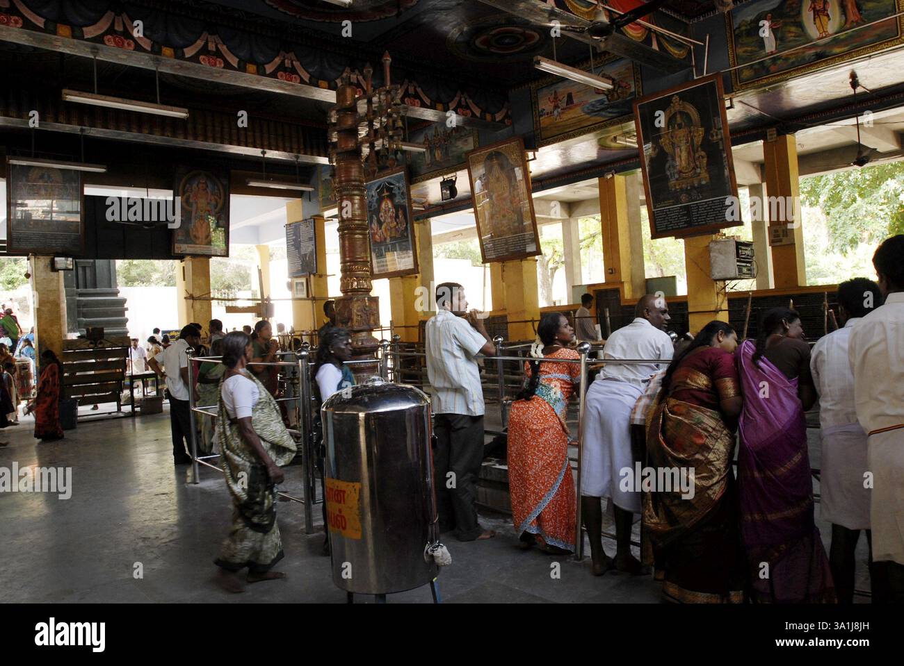 Pilgrims in Mandap, Murugan temple, Palamuthircholai, Tamil Nadu, India ...