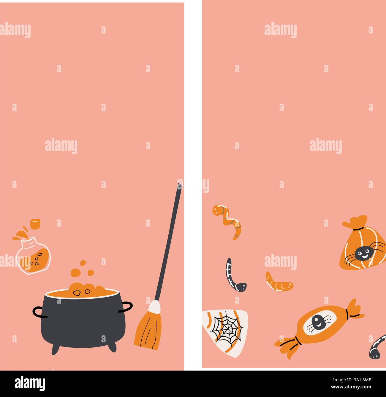 Halloween stories set in pink peach colors. Flat design. Magic elements ...
