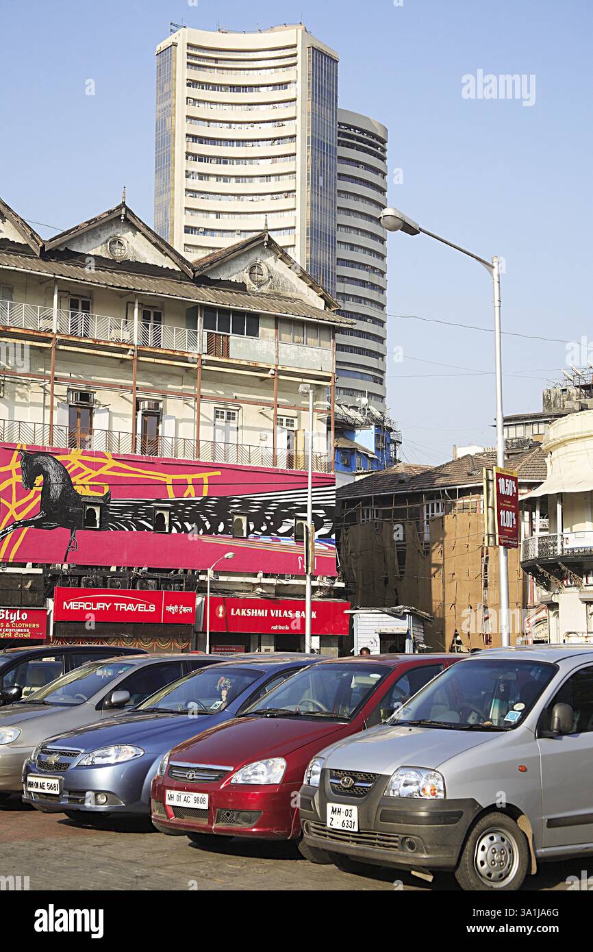 Old and new Bombay Stock Exchange parked cars, Bombay Mumbai ...