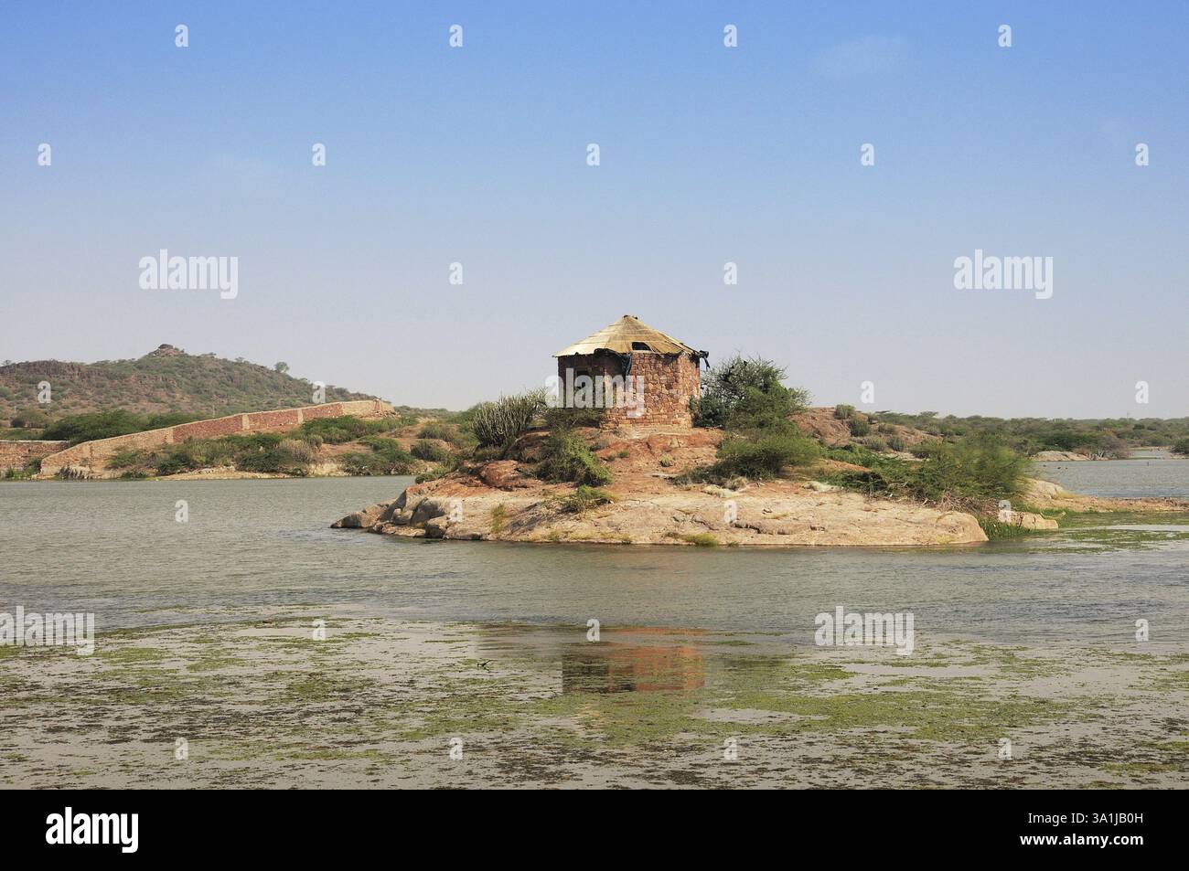 Hut on small island in Kaylana lake, Jodhpur, Rajasthan, India, Asia ...