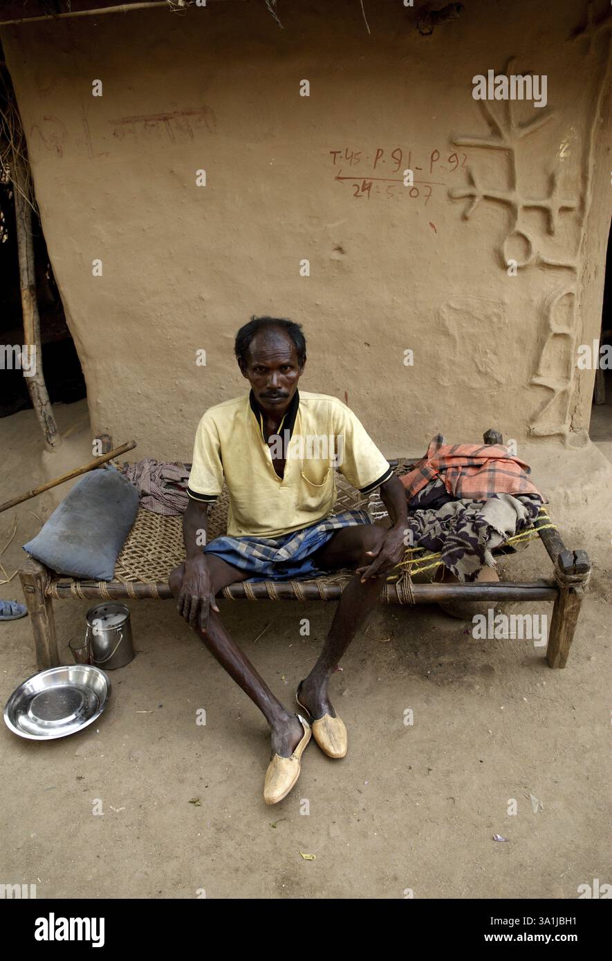 Rural man sitting on charpoy, Rajouli, Nawada, Bihar, India, Asia Stock ...