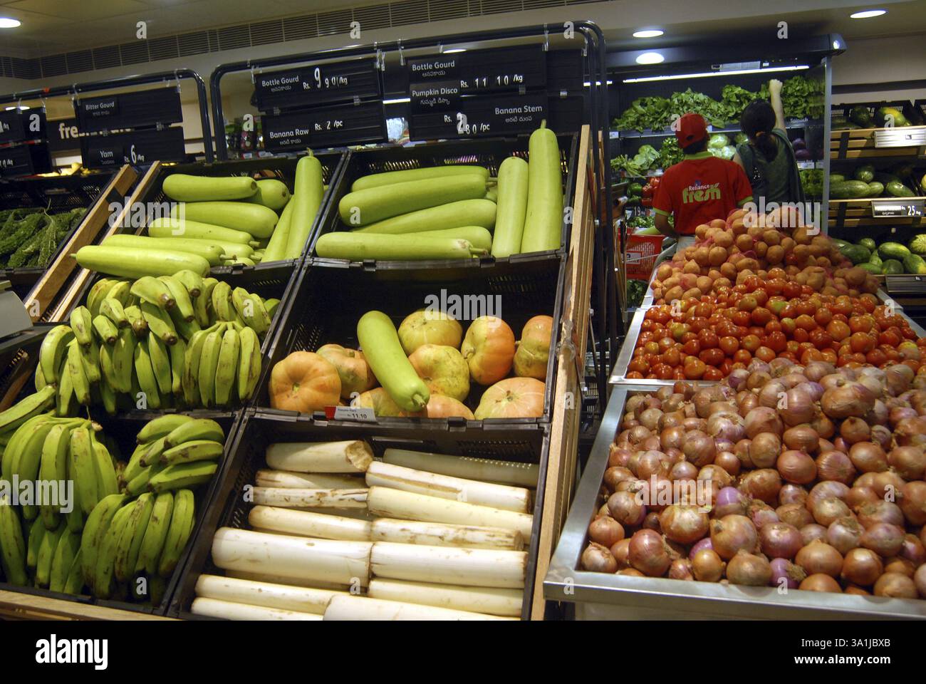 Vegetables being sold at Reliance Fresh Departmental Store at Hyderabad ...
