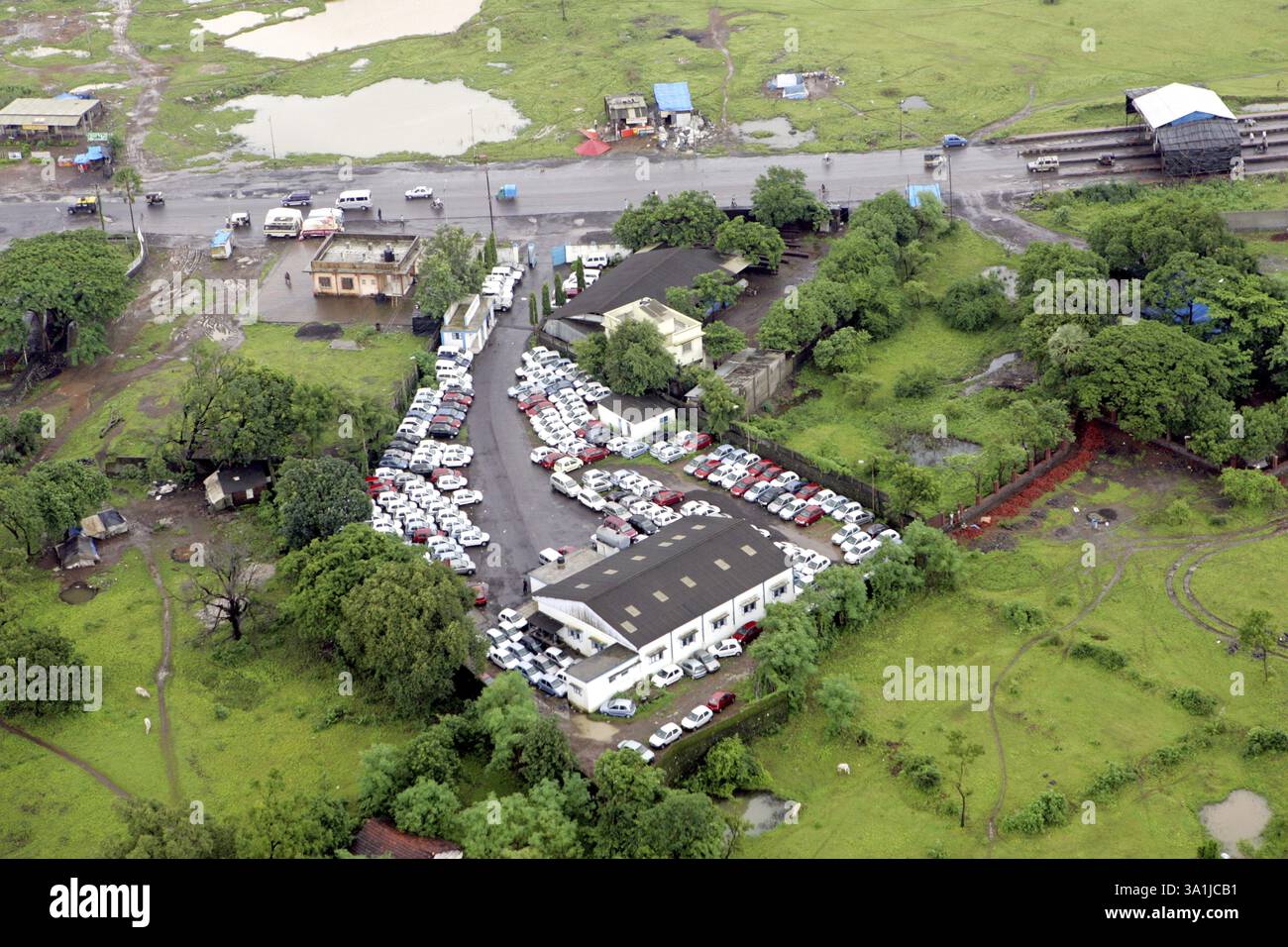Aerial view of toll naka at Kalyan bypass on highway towards Raigad ...