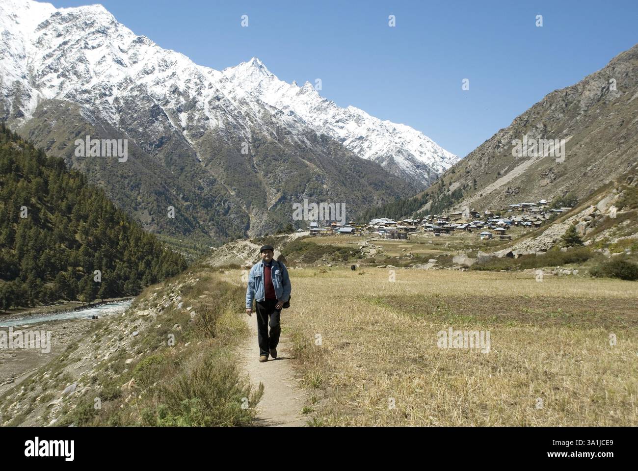 Chitkul valley & Kinner Kailash sNAw covered mountain range at Chitkul ...