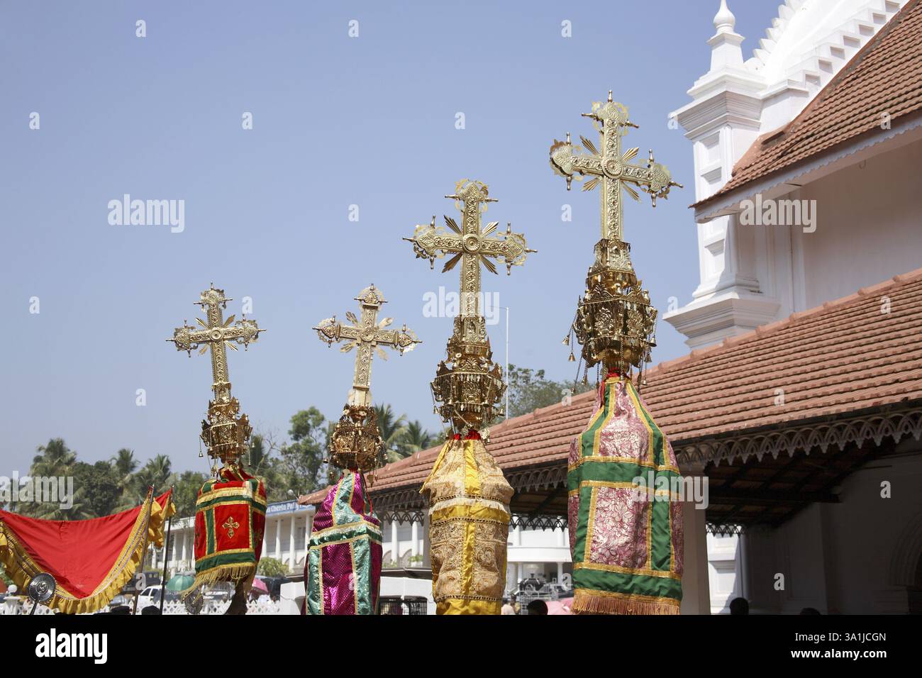 Syrian Christian procession with decorative crosses near Marthoman ...