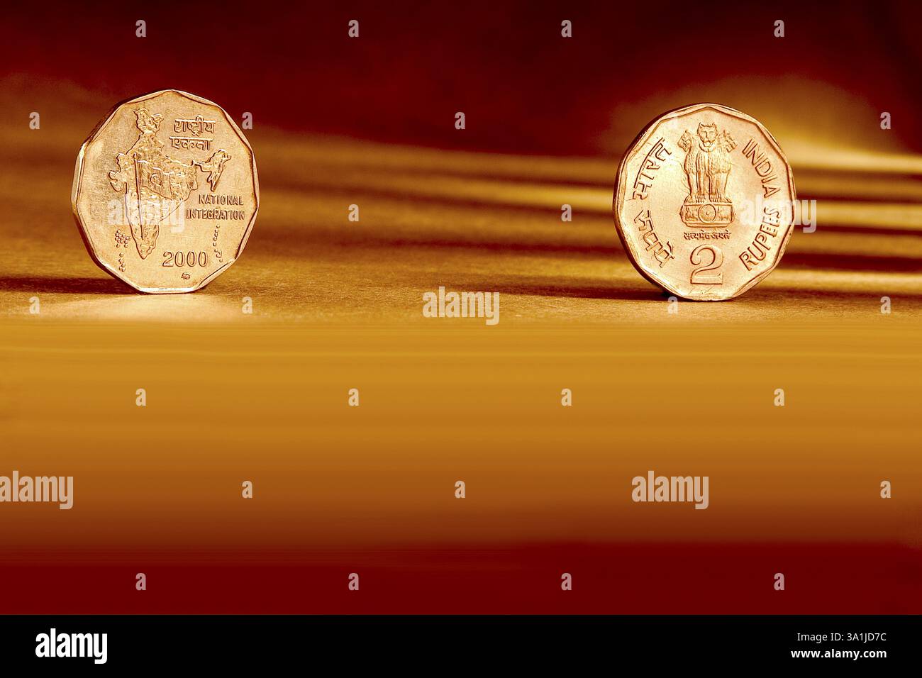 Double pair Indian currency two rupees coin front side and backside ...